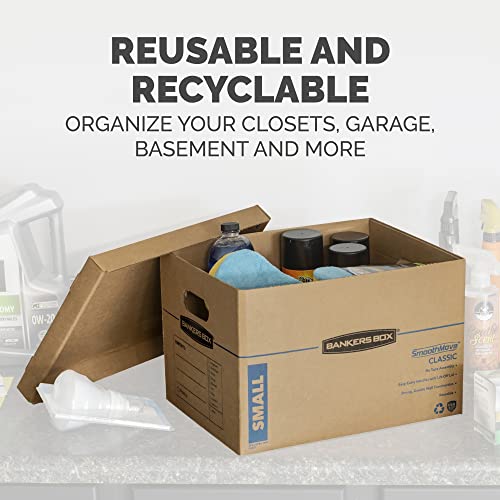 Bankers Box SmoothMove Classic Moving Boxes, Tape-Free Assembly, Easy Carry Handles, Small, 15 x 12 x 10 Inches, 15 Pack (7714209)