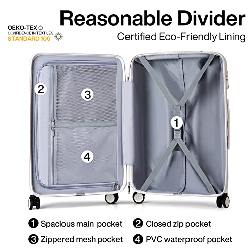 Hanke 20 Inch Carry On Luggage Airline Approved, Lightweight PC Hardside Suitcase with Spinner Wheels & TSA Lock,Rolling luggage bags for Weekender,Carry-On 20-Inch(Ivory White)
