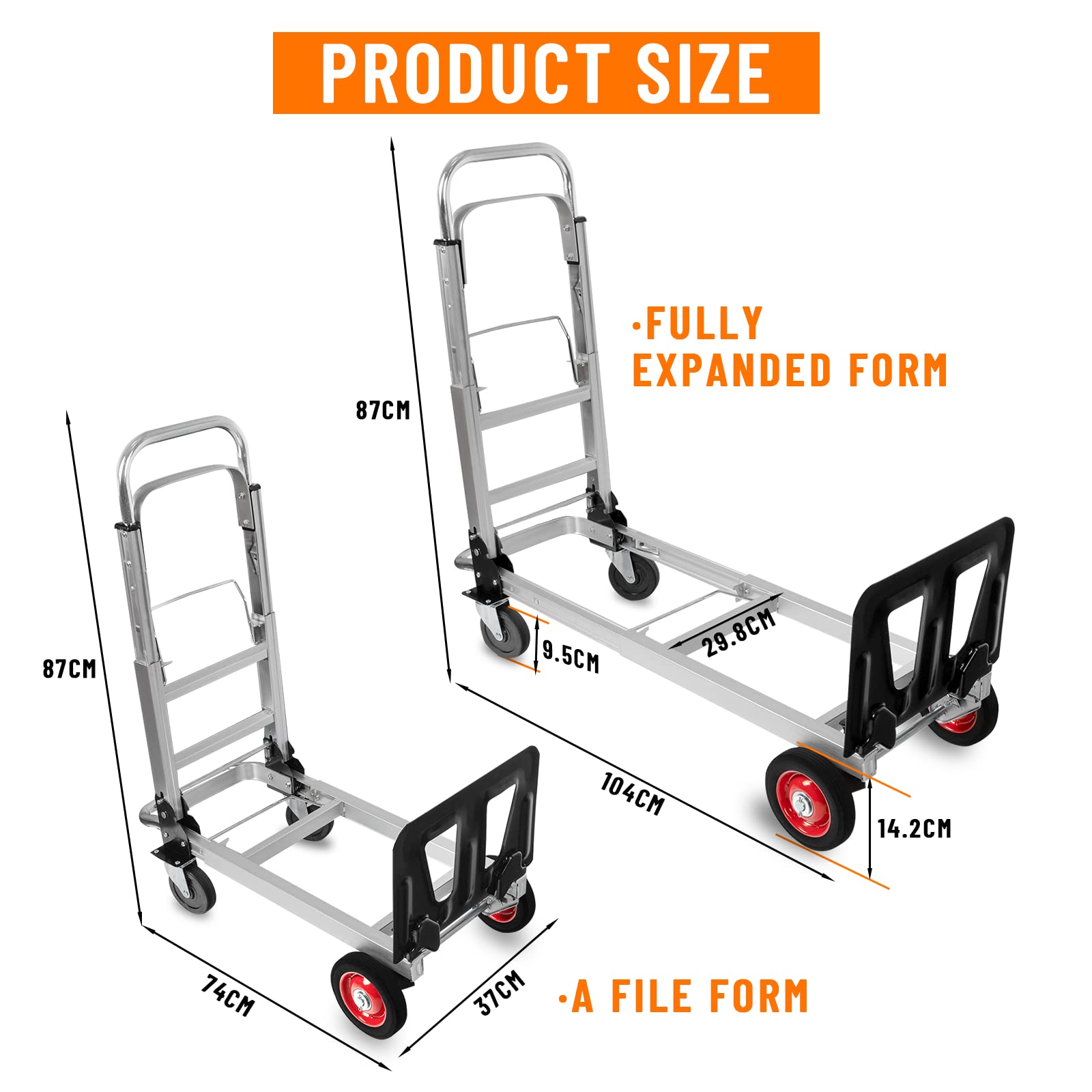 3 in 1 Aluminum Hand Truck Dolly Convertible Heavy Duty 460lbs Capacity Folding Hand Truck with 6'' Rubber Wheels and Telescoping Handles Multi-Position Hand Cart Dolly Platform