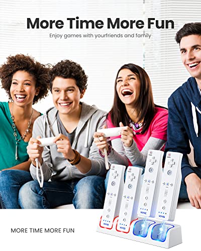 4-in-1 Wii Remote Charger, VOYEE Fast Charging Station with 4 Pack 2800mAh Wii Rechargeable Battery Pack and Type-C USB Cable, Wii Charger Compatible with Nintendo Wii/Wii U Controller White