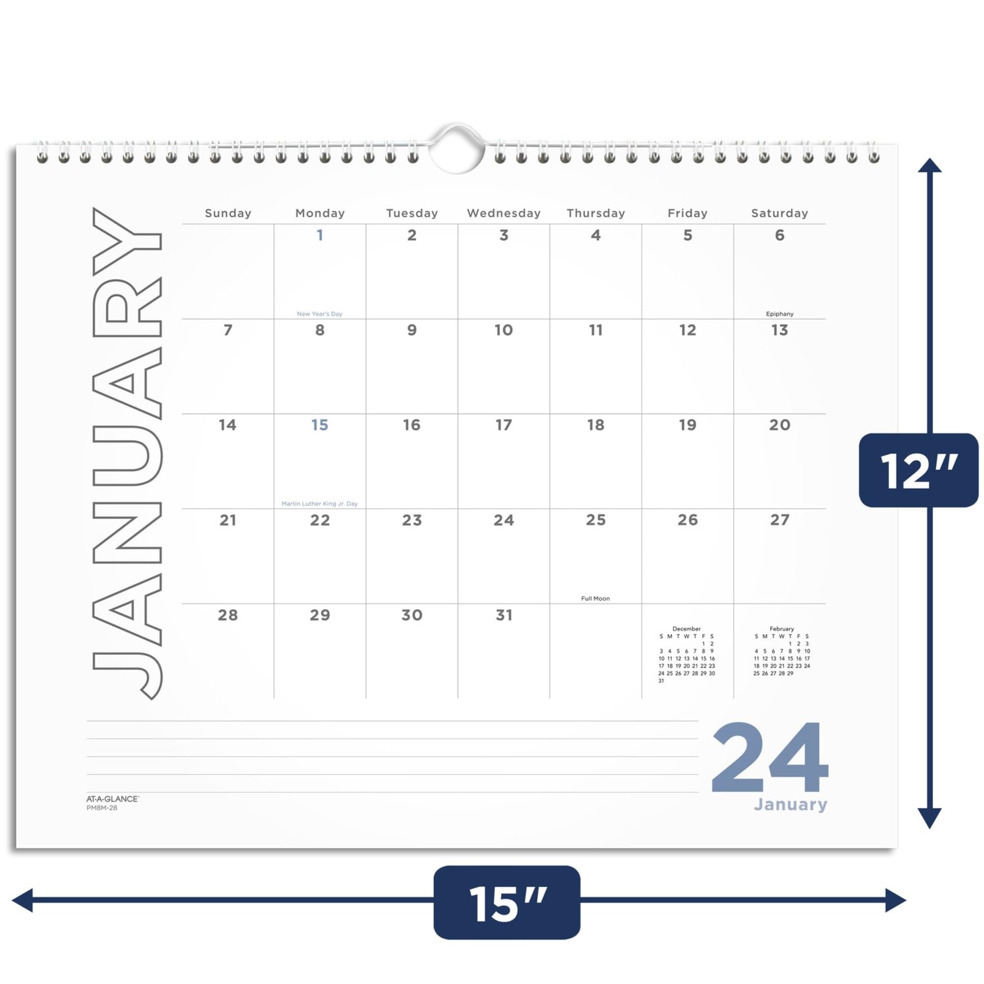2024 AT-A-GLANCEĀ® Monthly Wall Calendar, 15" x 12", January to December 2024, PM8M28