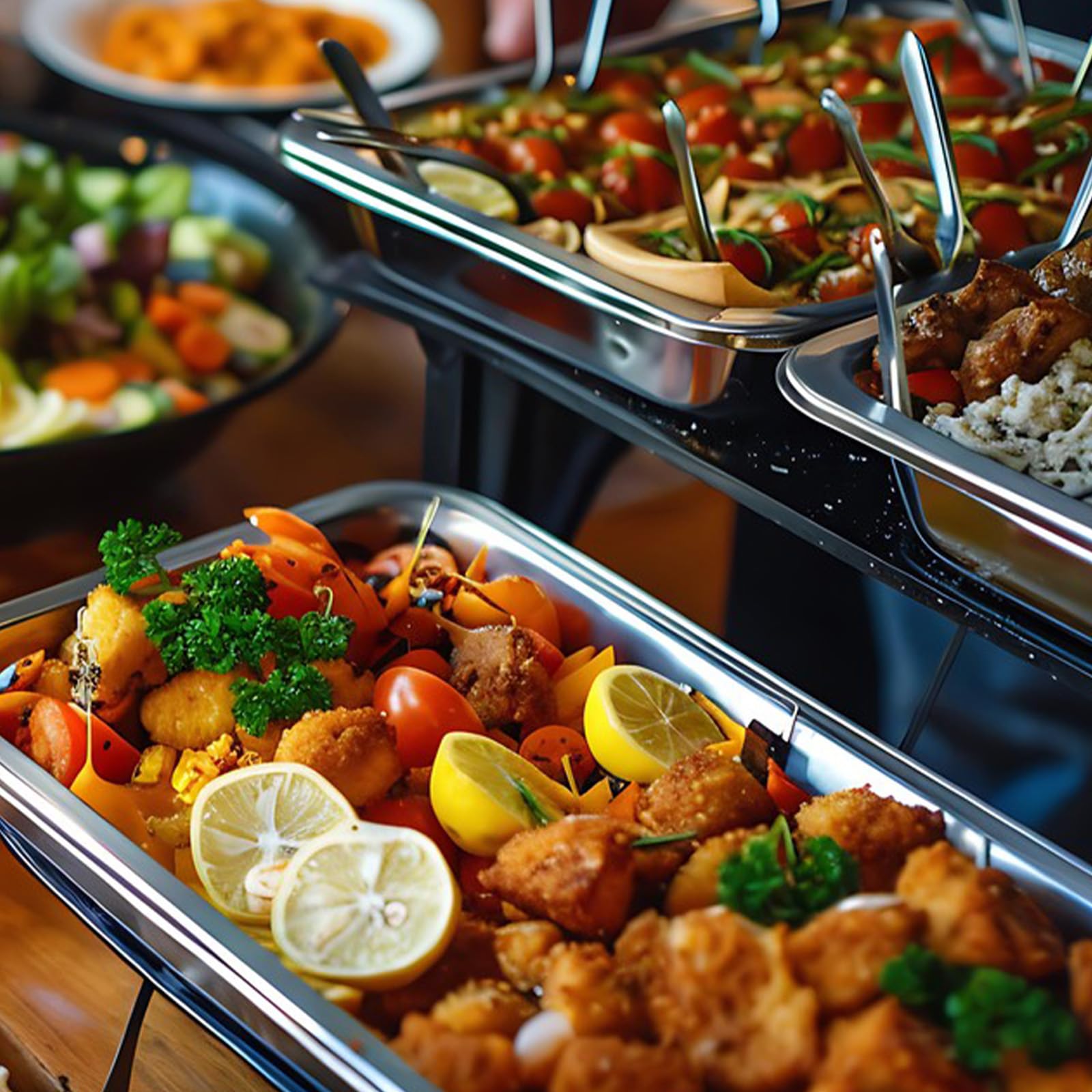 4 Pack Hotel Pans, 1/1 Full Size 4β Deep Steam Table Pan with Lid, 21" L x 13" W Commercial Stainless Steel Pan Food Containers, Catering Supplies Buffet Display