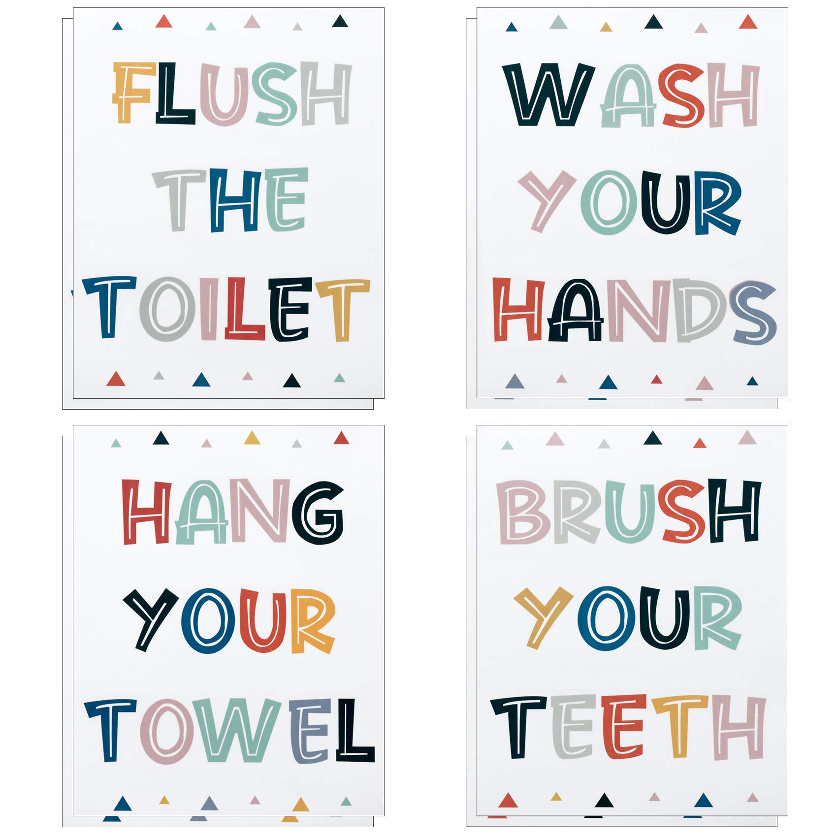 PAGOW 8PCS Kids Bathroom Decor, Washroom Rules Decoration Set, Colorful Inspirational Words Painting for Toilet Wall Sticker(Unframed)