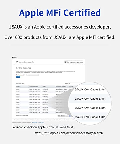 JSAUX 【Apple MFi Certified】 Lightning Cable 6ft, iPhone Charger Cable Nylon Braided Heavy Duty, Upgraded C89 USB Lightning Cord for iPhone 11 Xs Max X XR 8 7 6s 6 Plus SE 5 5s, iPad, iPod-Red