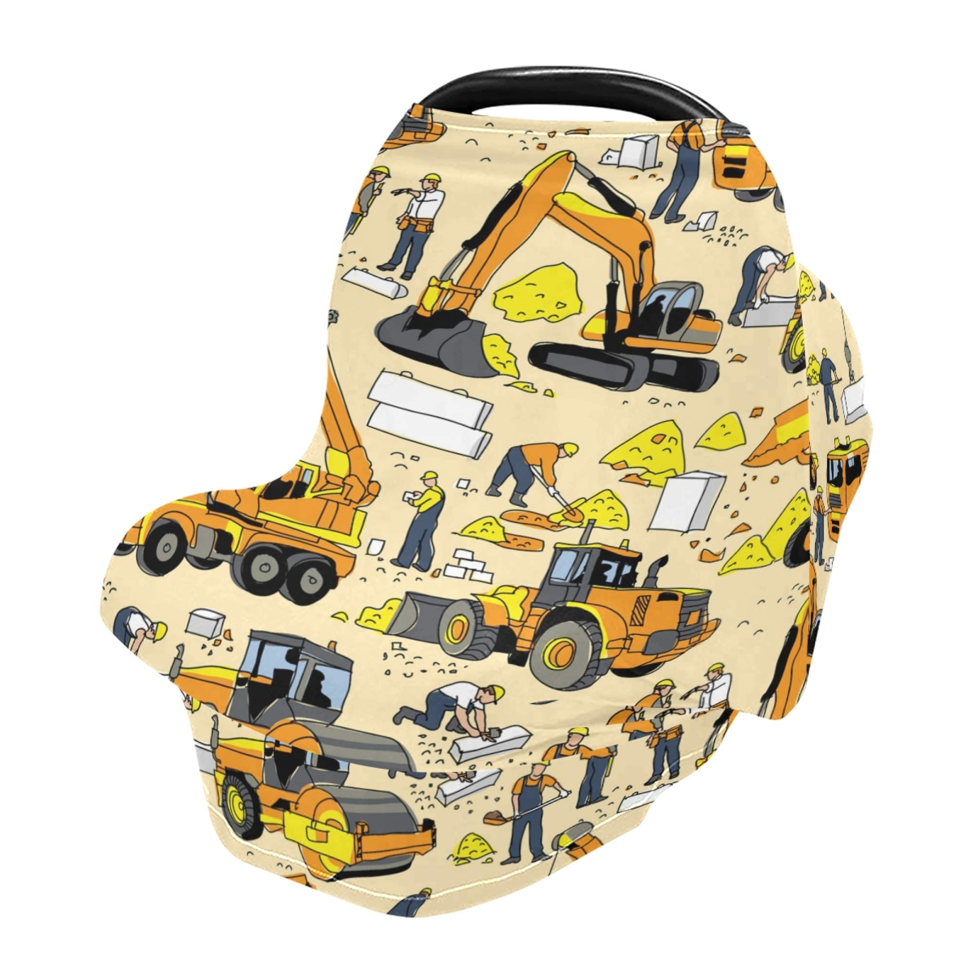 YYZZH Construction Car Building People Pattern Stretchy Baby Car Seat Cover Infant Canopy Nursing Covers Breastfeeding Cover Breathable Windproof Winter Scarf for Boys Girls