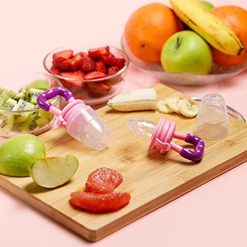 Baby Fruit Feeder Pacifier - 3 Pack | 2 Frozen Fruit Teething Pacifier & 1 Baby Food Spoon Feeder | Baby Silicone Feeder Pacifier | Teething Feeder, Baby Food Feeder Fruit Pacifier (Pink)