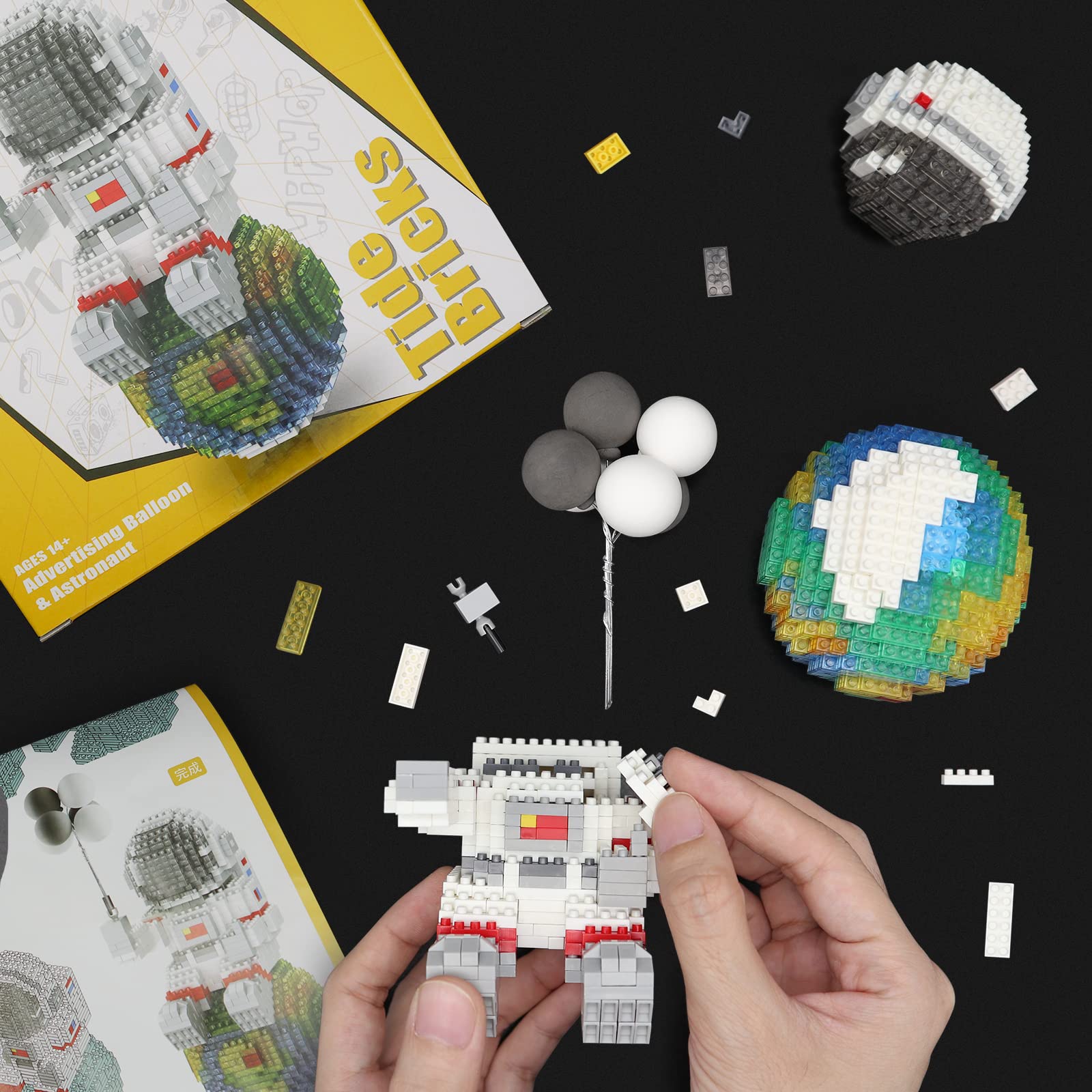 Finger Rock Astronaut Mini Bricks Miniature Building Set Micro Building Kits for Adults and Kids 12-15 Space Toys with Balloons - Compatible Nano (1368 Pieces)