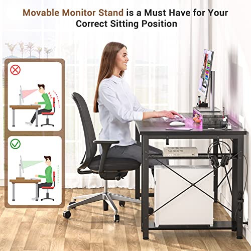 armocity Computer Desk with LED Lights, Gaming Desk with Power Outlet and USB, 40 Reversible Laptop Table with Moveable Monitor Stand, Small Desk for Small Spaces, Office, Gaming Room, Grey and Black