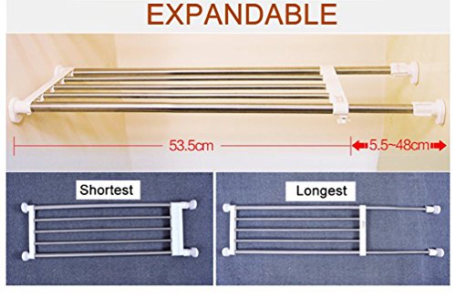 BAOYOUNI Tension Rod Shelf Expandable Closet Organizer Heavy Duty Adjustable Clothes Hanger Rack DIY Space Saver Layered Separator Divider 27.17''-36.02'', Ivory