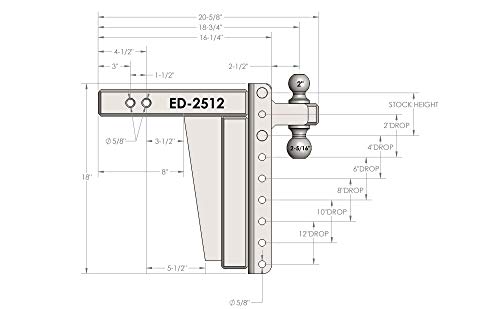 BulletProof Hitches 2.5" Adjustable Extreme Duty (36,000lb Rating) 12" Drop/Rise Trailer Hitch with 2" and 2 5/16" Dual Ball (Black Textured Powder Coat, Solid Steel)