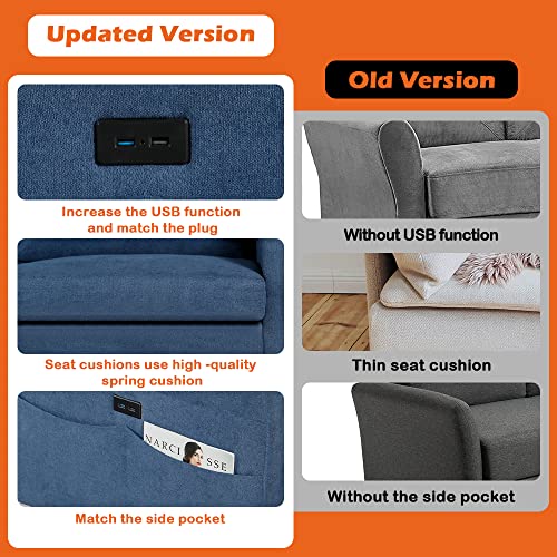 AILEEKISS 58" Fabric Loveseat Sofa with 2 USB Charging Ports Love Seat Sofas Couches for Living Room, Bedroom, Office, Small Spaces, Easy Assembly (Navy(2-Seat))