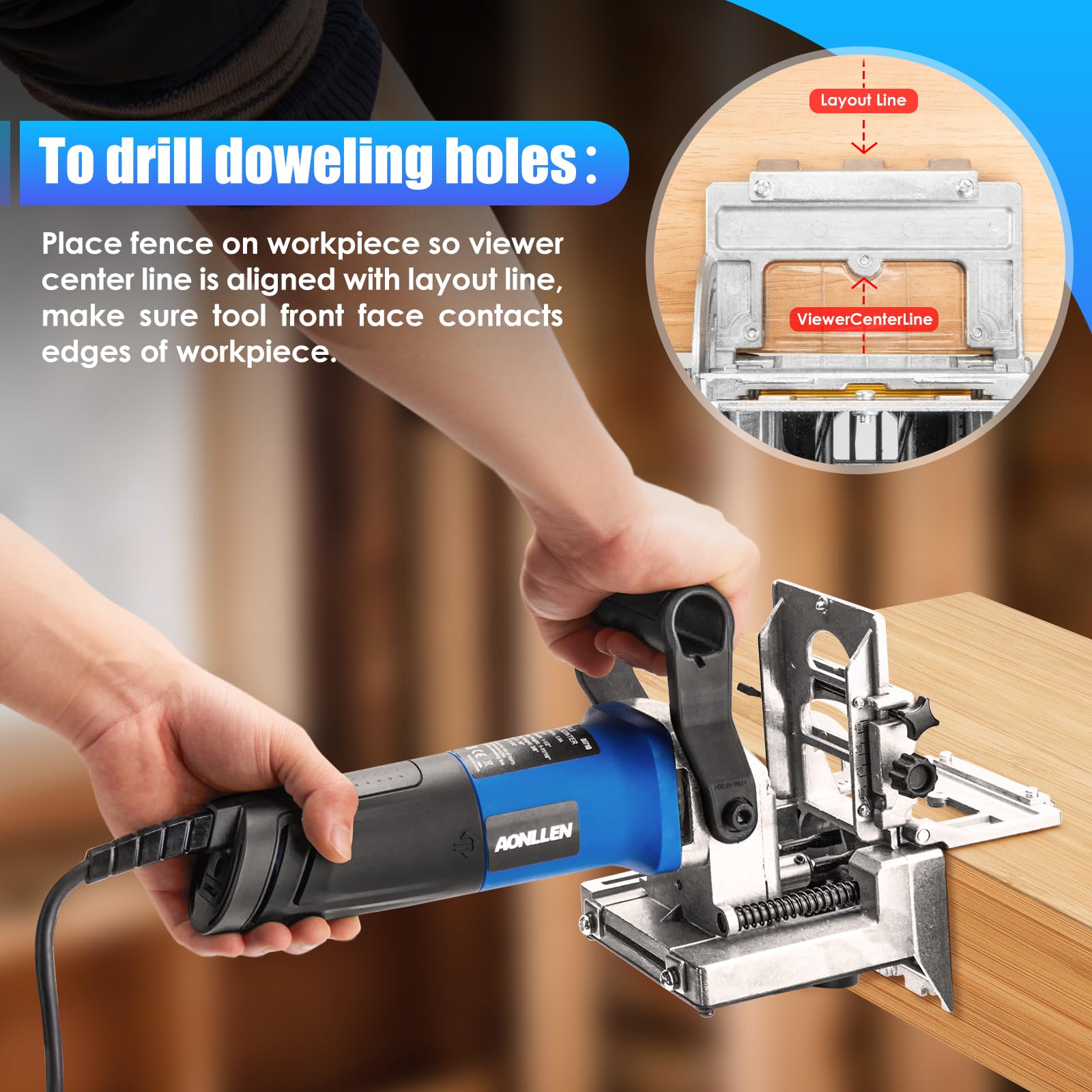 AONLLEN Dual Spindle Dowel Jointer, Power Jointers, Jointers Woodworking Kit, 120V 710W 17,000RPM, 2X8mm and 2X6mm Drilling Bits, 80 Dowels