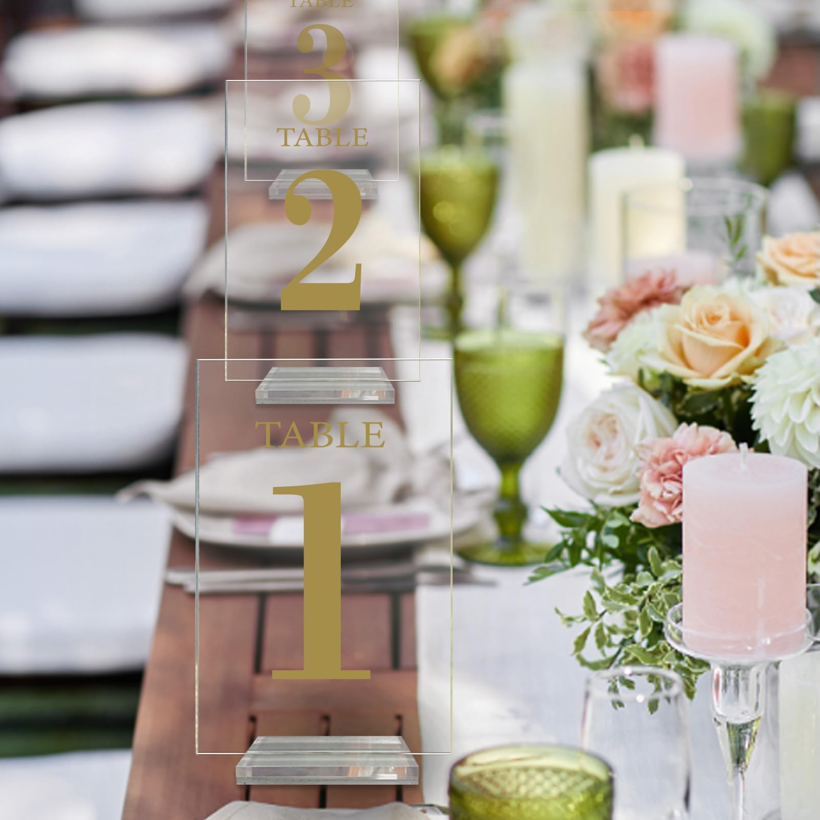 Acrylic Wedding Table Numbers 1-20 with Removable Base 6ร4x1/8 Elegant Table Number Holders for Weddings Meeting, Events, Birthdays, and Anniversaries