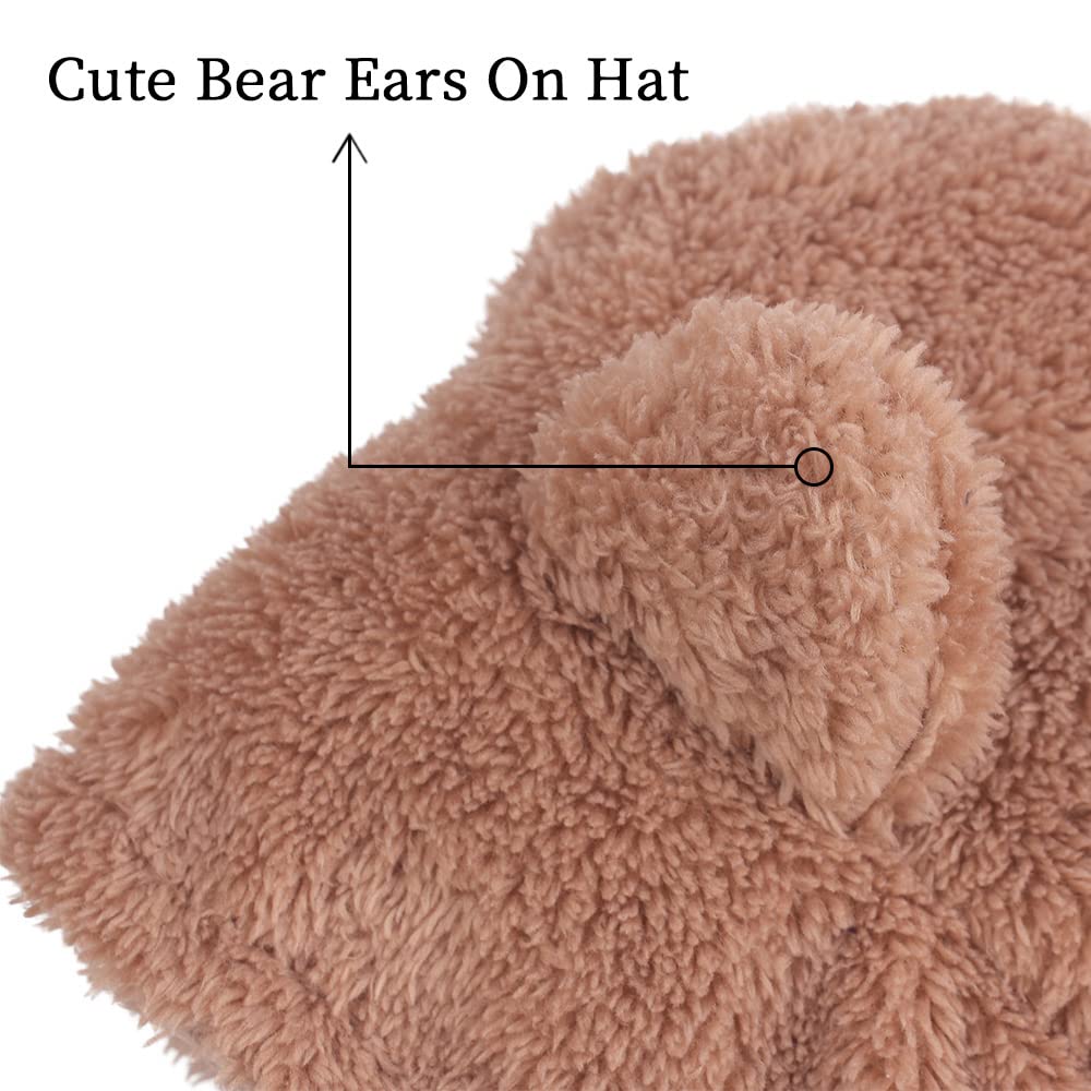 Baby Girls Boys Winter Warm Scarf Hat Kids Thick Earflap Hood Cap with Ear 6M-7T (Khaki,S)
