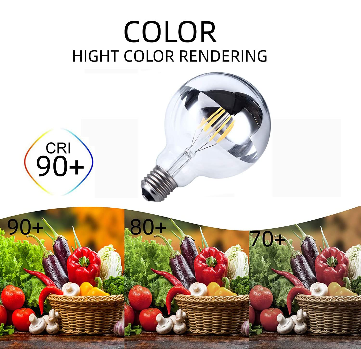 4-Pack 4 Watt Half Chrome Light Bulbs Dimmable G25(G80), E26 Natural White 4000K 40W Equivalent 360lm Edison LED and Christmas Decorative Bulbs with Silver Mirror for Indoor Living Room, AC 120V