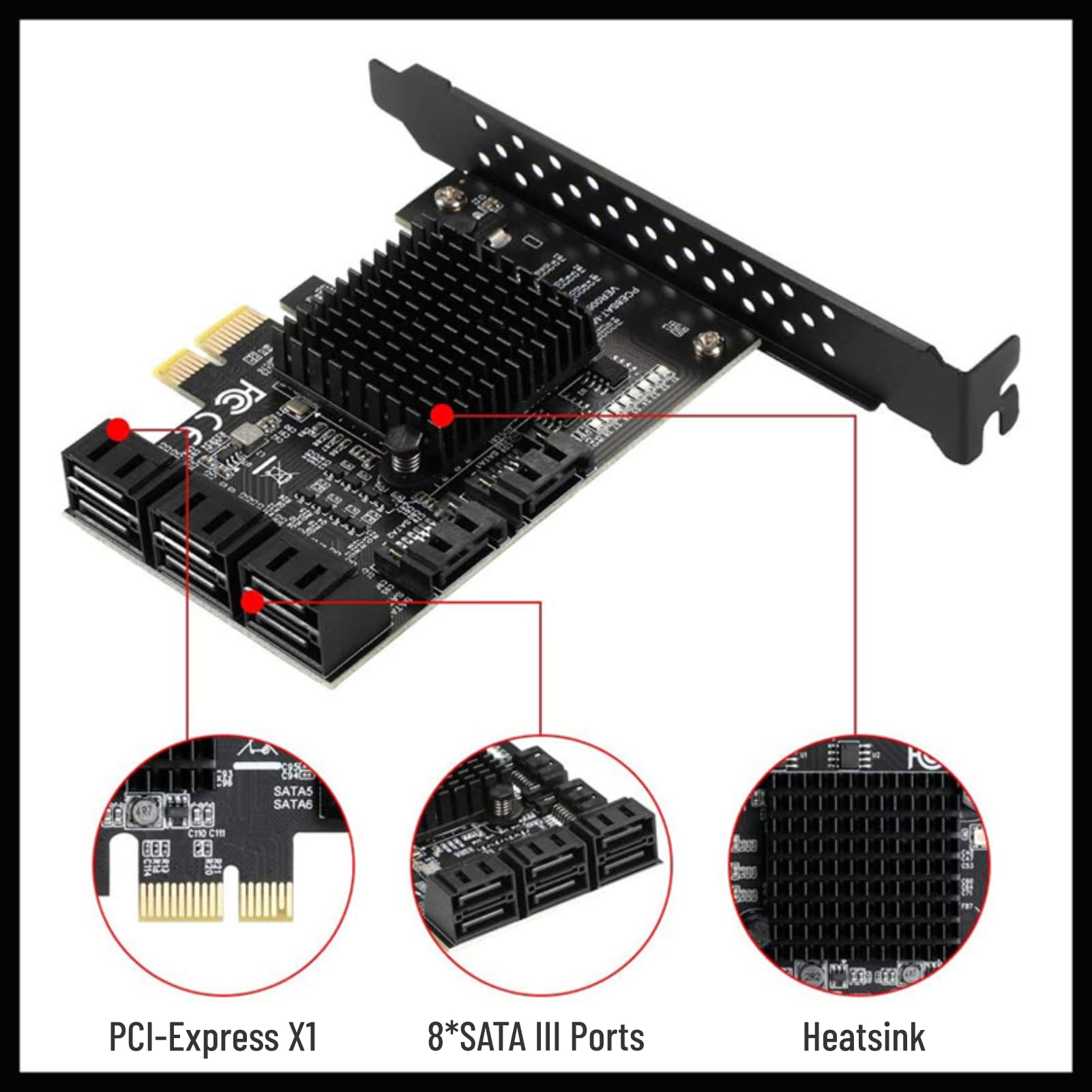 PCIE SATA Cards, Ports SATA III 6Gbps Controller Cards with Low Bracket, PCIE (1X 2X 4X 8X 16X) SATA3.0 Interface Expansion Cards for 7/8/XP/10 for Linux