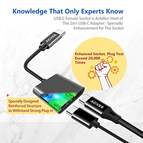 AGVEE Dual USB-C Headphone & Charging Adapter, Type-C Earbud Splitter, Duo USBC Audio & Charger Jack Earphone Dongle for Samsung S21 S20 FE 5G Ultra, Note 20 10, iPad Pro, Pixel 2 3 4 5 XL, Gray