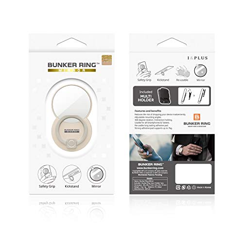 Bunker Ring Mirror - Universal Cell Phone Stand and Finger Ring Holder (Champagne Gold + Hook)