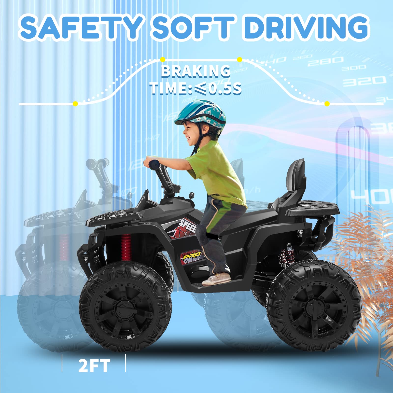 24V Kids Electric ATV Car, 2-Seater, 200W Engine, 9AH Battery, LED Lights, Music, Spring Suspension - For Boys & Girls