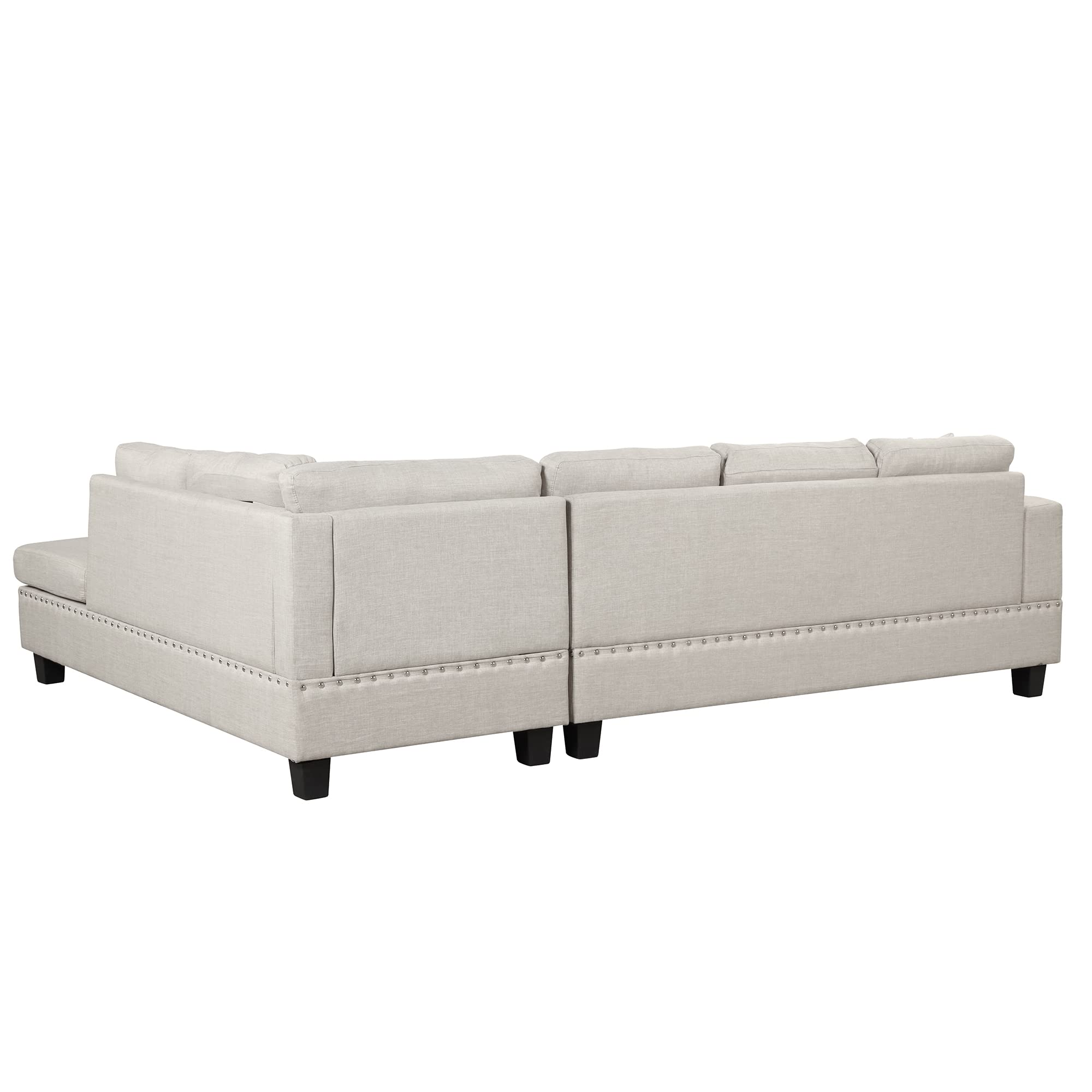 P PURLOVE Modern Sectional Sofa for Living Room, Linen L-Shape Couch with Storage Ottoman and 2 Pillows and Cup Holder, Livingroom Sofa with Reversible Chaise for Apartment, Studio (Light Gray)