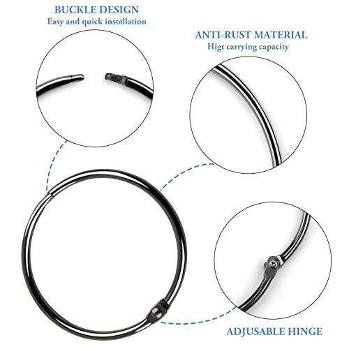 Black 24 Pack, MOVNO Shower Curtain Rings, Rustproof Decorative Shower Curtain Hooks Metal Round Shower Ring Hooks for Bathroom Shower Rod