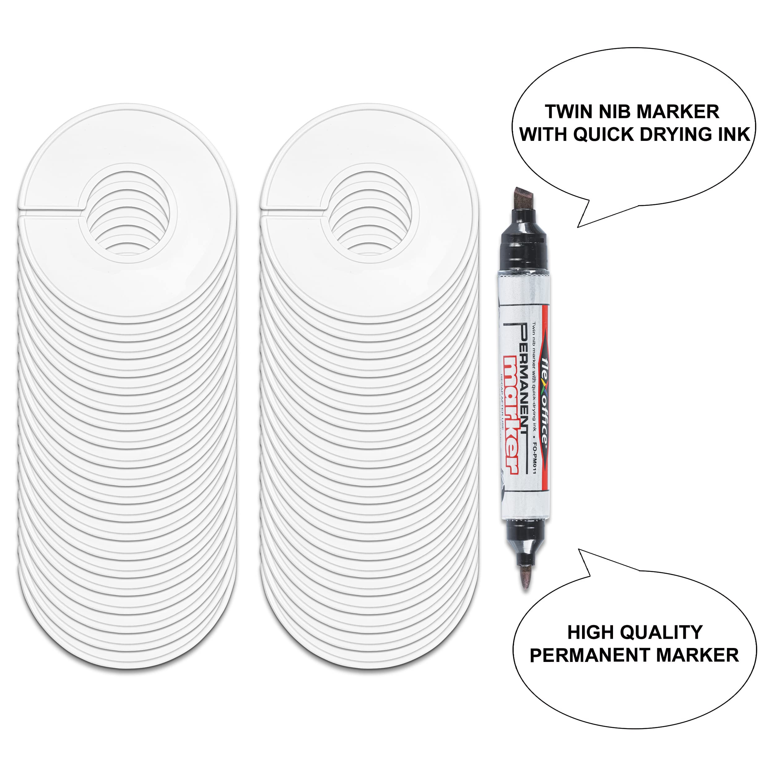 AMT 40 Pack Closet Dividers, Clothing Dividers, Round Clothes Size Dividers for Closets with Double Ended Marker Pen (Blank) (40 Pack - White)