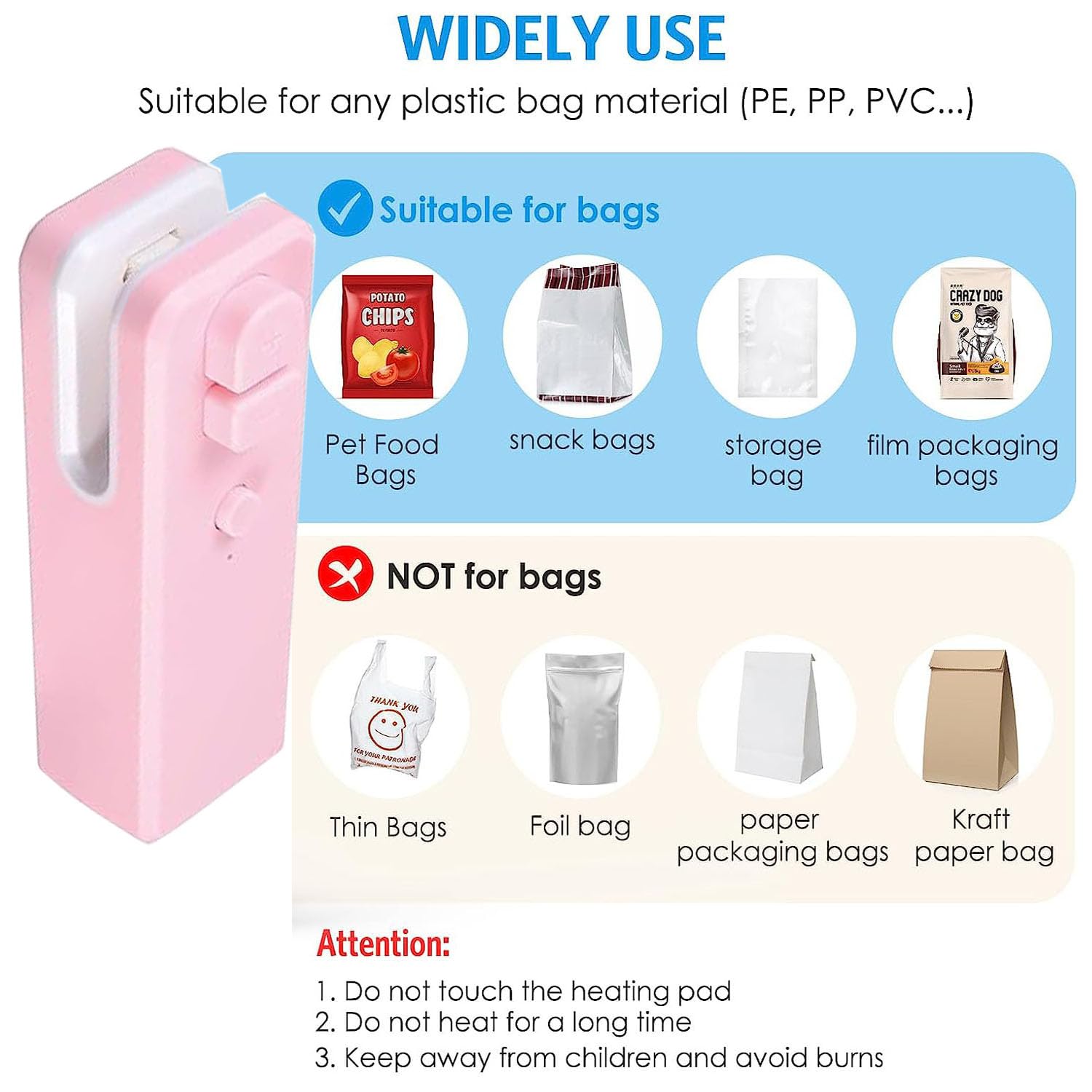 3 in 1 Mini Bag Sealer,Rechargeable Handheld Plastic Bag Resealer,with Cutter 3 in 1 Heat Portable Vacuum Sealers Kitchen Gadget for Chip Bags, Plastic Bags, Snack Freshness Food Storage(USB Cable)