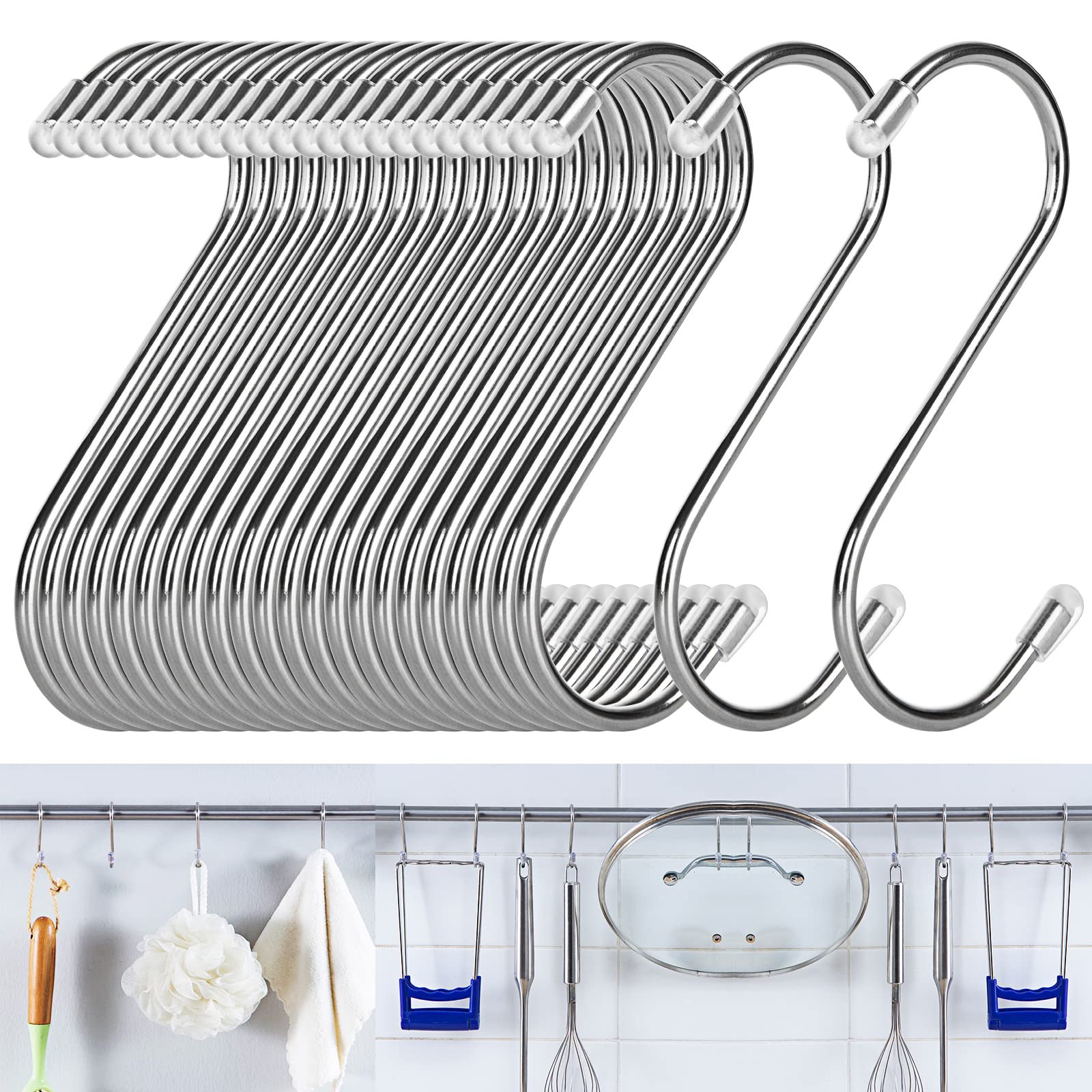ACXFOND 100Pcs S Hooks for Hanging 3.5 Inch S Shaped Hanging Hooks Heavy Duty S Hooks Metal Hooks for Hanging Kitchen Utensils, Plants, Pot, Pan, Cups, Towels
