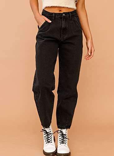 Astylish Black Jeans for Women High Waisted Baggy Boyfriend Mom Cropped Denim Pants Black Size 10