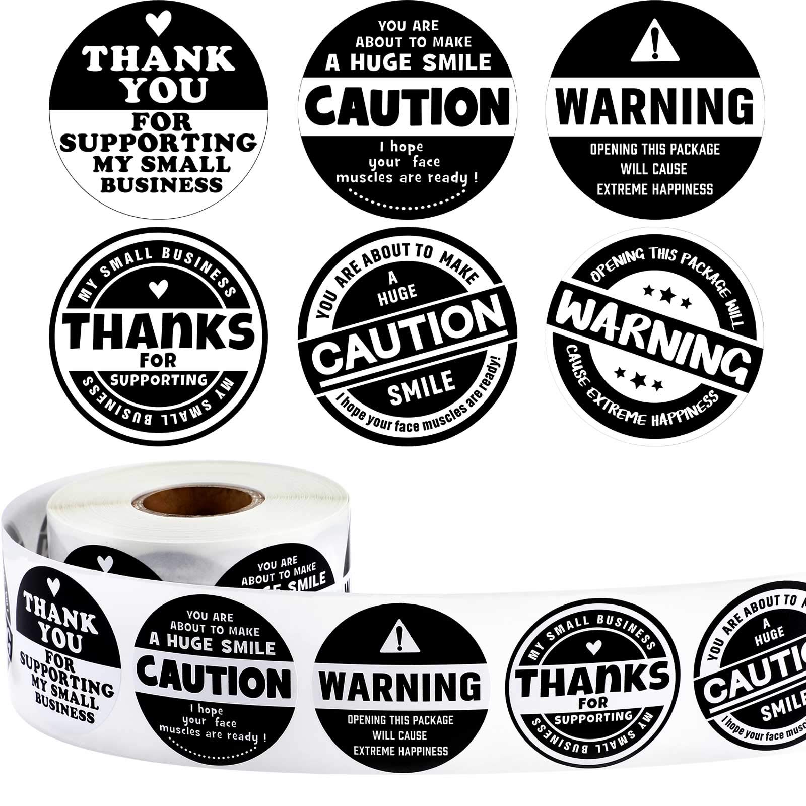Zonon 600 Pcs Thank You Sticker Roll Small Business Stickers Black and White Warning Stickers Round Cute Thank You for Supporting My Business Sealing Label for Packing,1.5 Inch