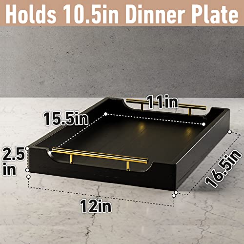 Black Coffee Table Tray 16.5" x 12" - Real Wood Ottoman Tray for Living Room - Serving Tray with Handles - Decorative Trays for Coffee Table - Decorative Tray for Ottoman - Black Tray for Coffee Table