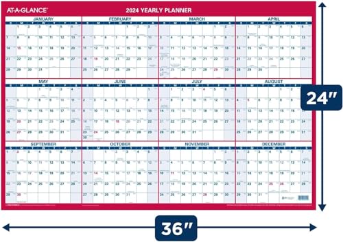 2024 Erasable Calendar, Dry Erase Wall Planner, 36" x 24", Large, Vertical/Horizontal, Reversible