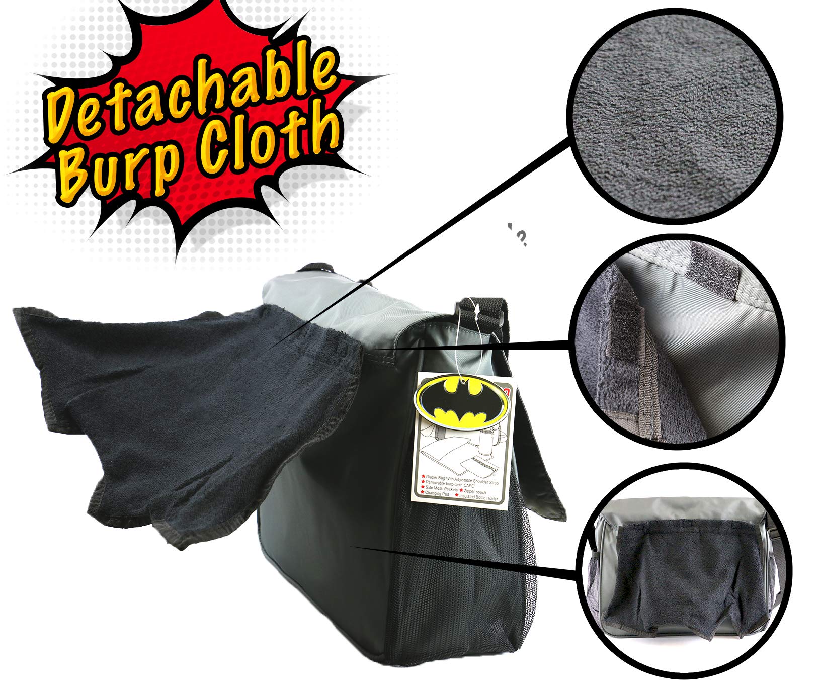 DC Comics Batman Grey Diaper Bag Includes Changing Pad and Bottle Pouch