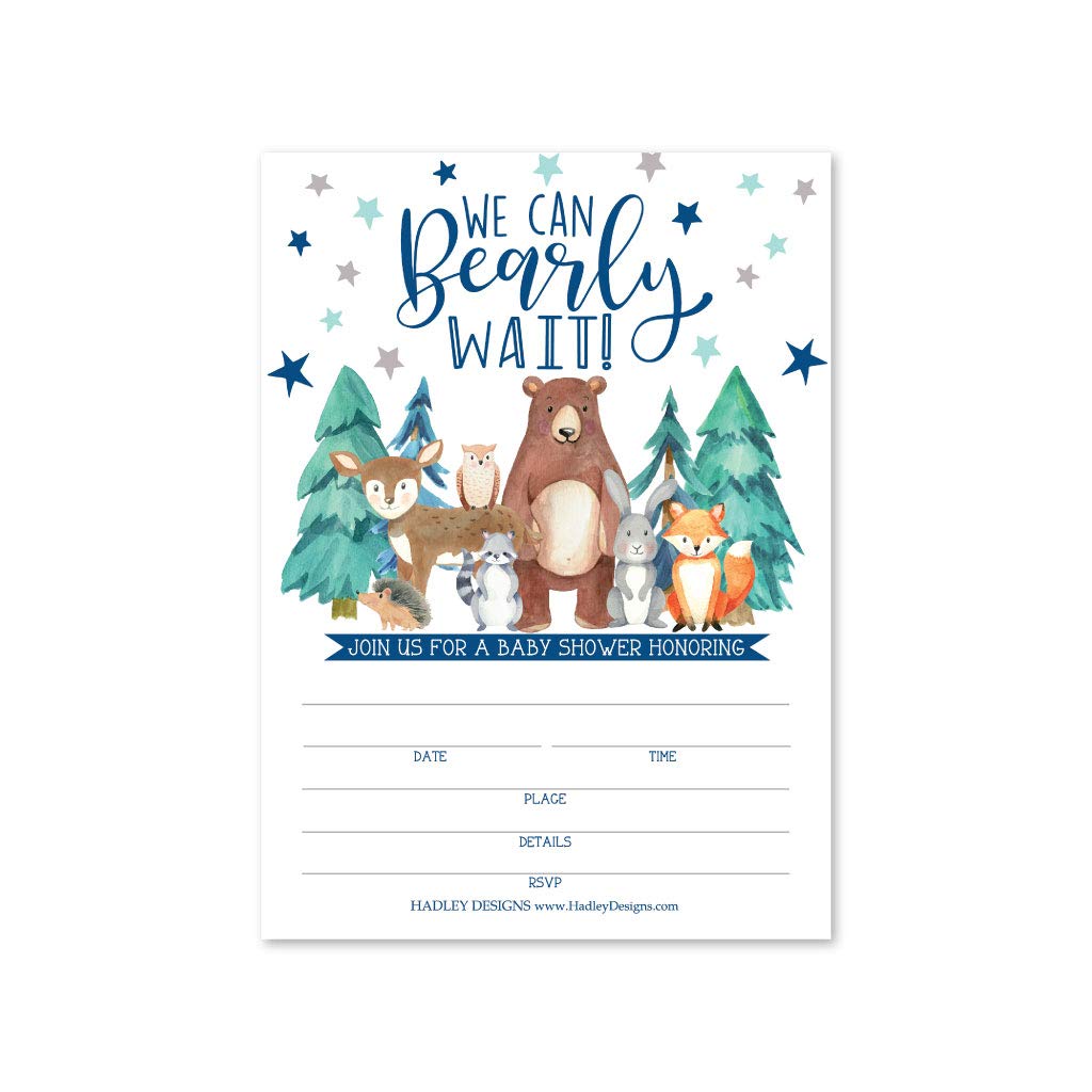 25 Can Bearly Wait Baby Shower Invitations, Sprinkle Invite For Boy, Coed Rustic Gender Reveal Neutral Theme, Cute Woodland Fill or Write In Blank Printable Card, Deer Animals Party DIY Supplies