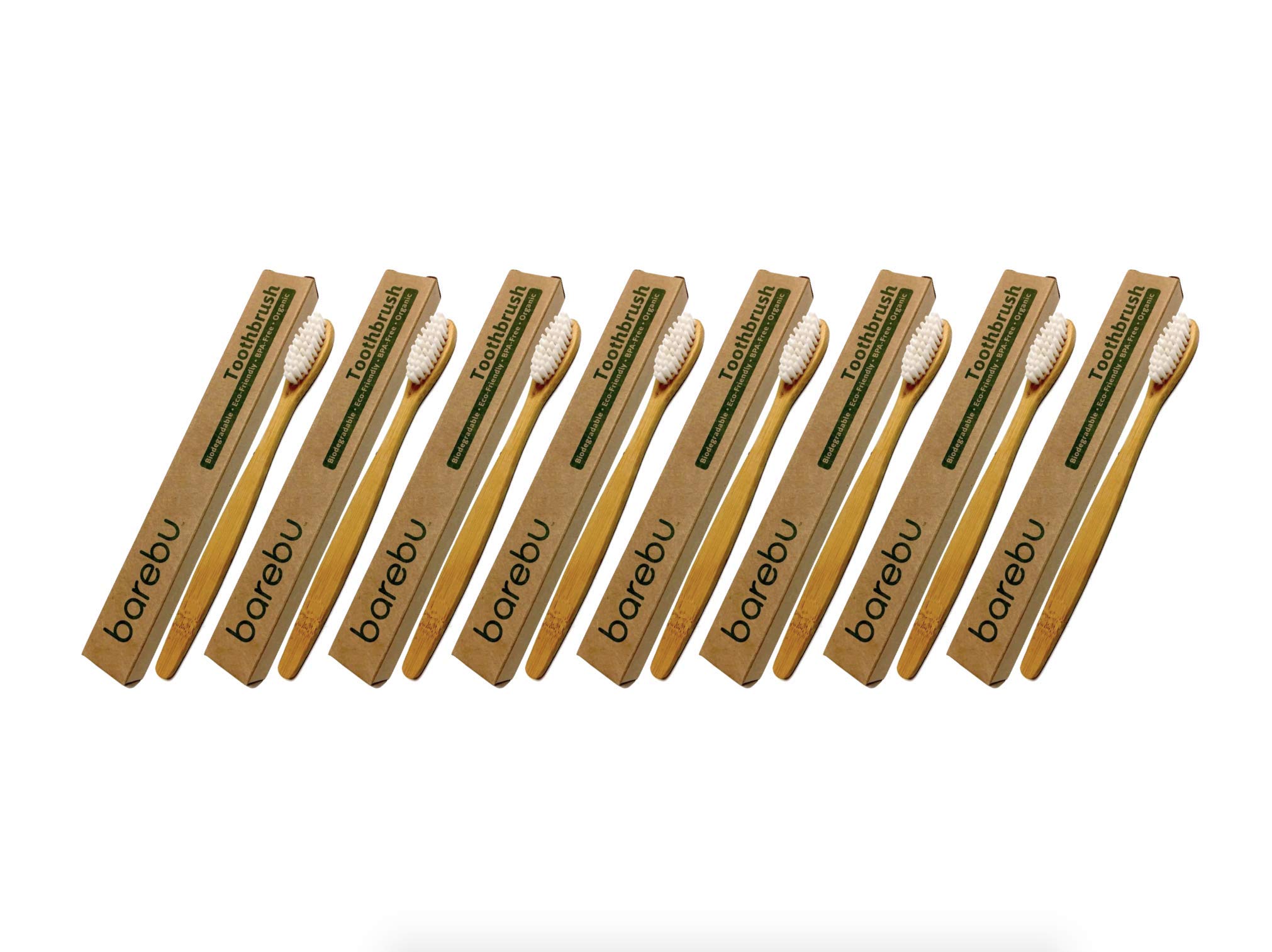 Organic, BPA-Free Bamboo Toothbrush - Biodegradable, Environment-Friendly, Natural, Compostable, Vegan - Clean Teeth, Clean Conscience, Good Oral and Heart Health (8-Pack, White - Hard Bristle)