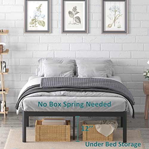 FUIOBYVV Queen Bed Frame with Round Corner Edge Legs, 14 Inch High 3500 lbs Heavy Duty Metal Platform Bed Frame Queen Size, No Box Spring Needed/Non-Slip/Steel Slat Support/Noise Free