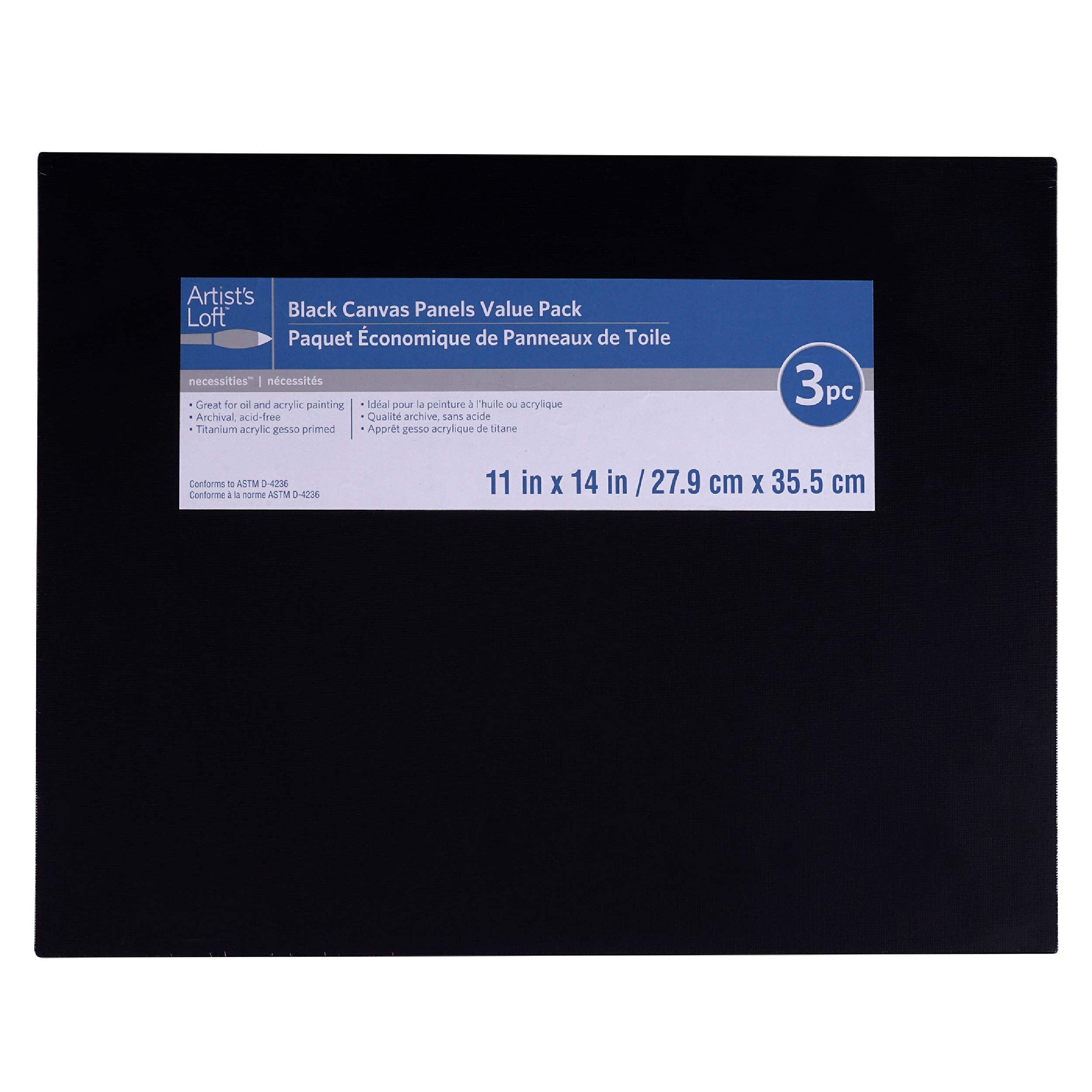 3 Pack 11" x 14" Black Value Canvas Panel by Artist's Loft