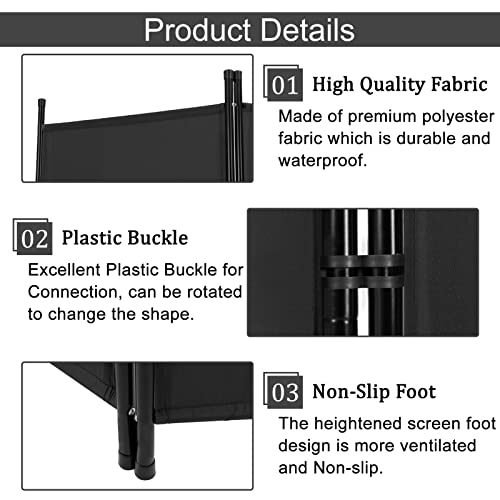 6-Panel Outdoor/Indoor Room Divider,Privacy Furniture Indoor Bedroom (Black)