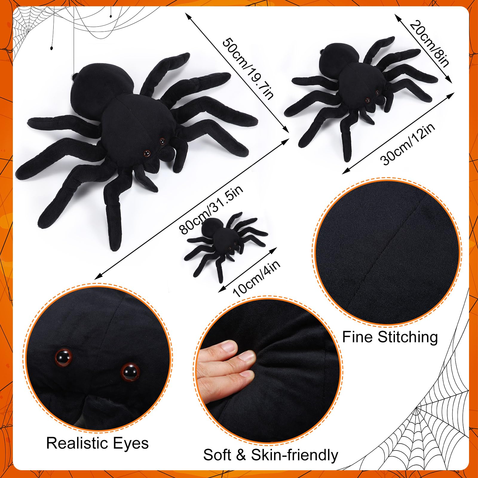 7 Pcs Black Spider Stuffed Animal 1 Giant Mommy Spider Stuffed Animal with 6 Realistic Plush Baby Spiders Plush Spider Pillow Toy Set for Halloween Funny Prank Toy