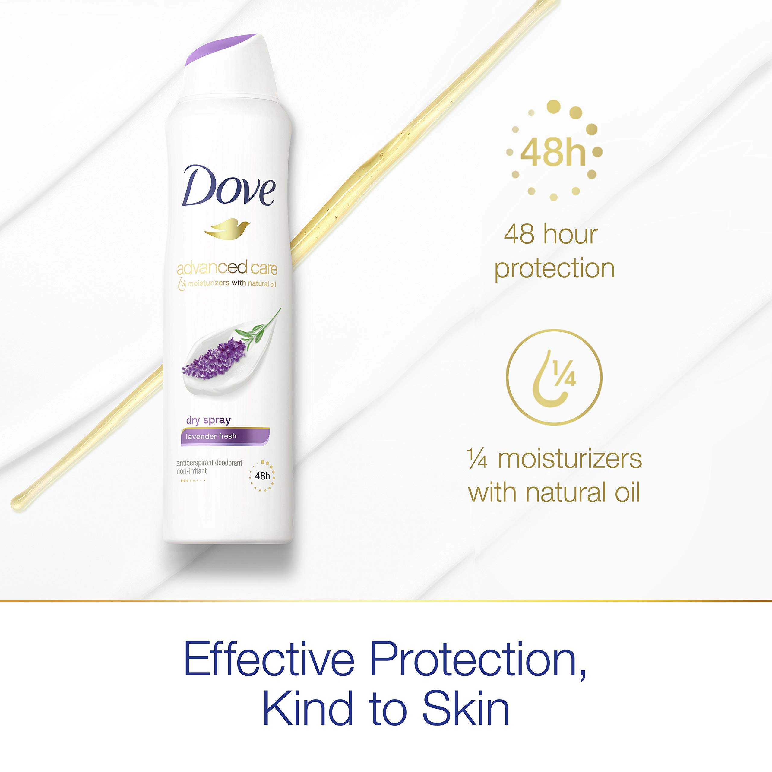 Dove Advanced Care Antiperspirant Deodorant Dry Spray 48 Hours of Sweat and Odor Protection Lavender Fresh Antiperspirant Spray With ¼ Moisturizers and 0% Alcohol, 3.8 Ounce (Pack of 3)