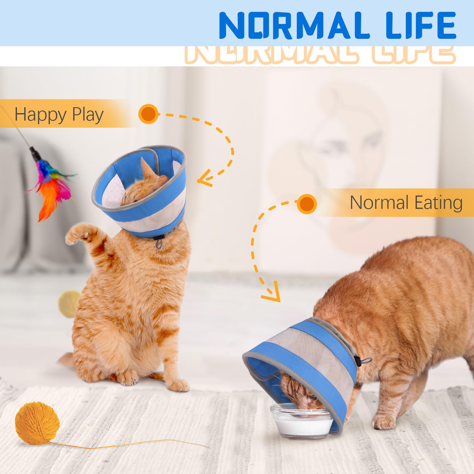 GoGoPaw Cat Cone, Breathable Cat Cone Collar Soft, Adjustable Cat Cone to Stop Licking, Water Resistant Neck Cone for Cats with Air Mesh, Protective Cat Recovery E Collar for Cat Kitten(Blue, M-2