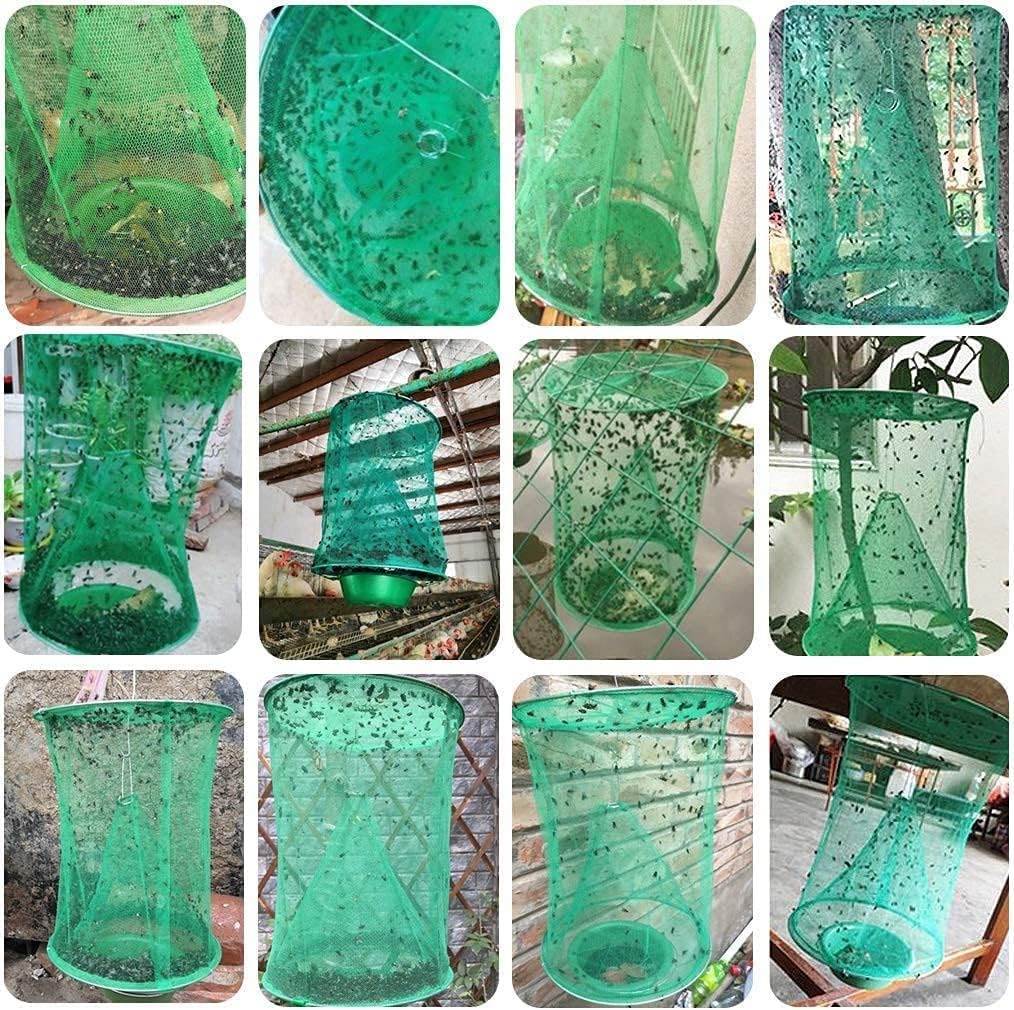 4 Pack Ranch Fly Traps, Hanging Stable Fly Trap, Disposable Fly Killer Cage, Fly Catcher Bag with Bait Tray, Fly Repellent for Outdoor and Indoor, Farms