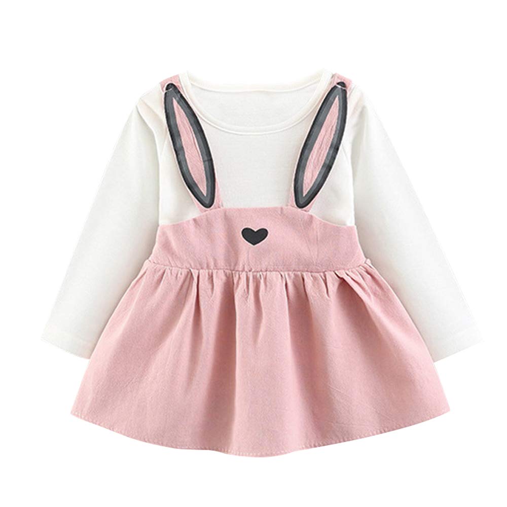XFGLCK Toddler Kids Baby Girl Easter Outfit Long Sleeve Rabbit Style Dress Summer Clothes (Pink, 2-3 T)