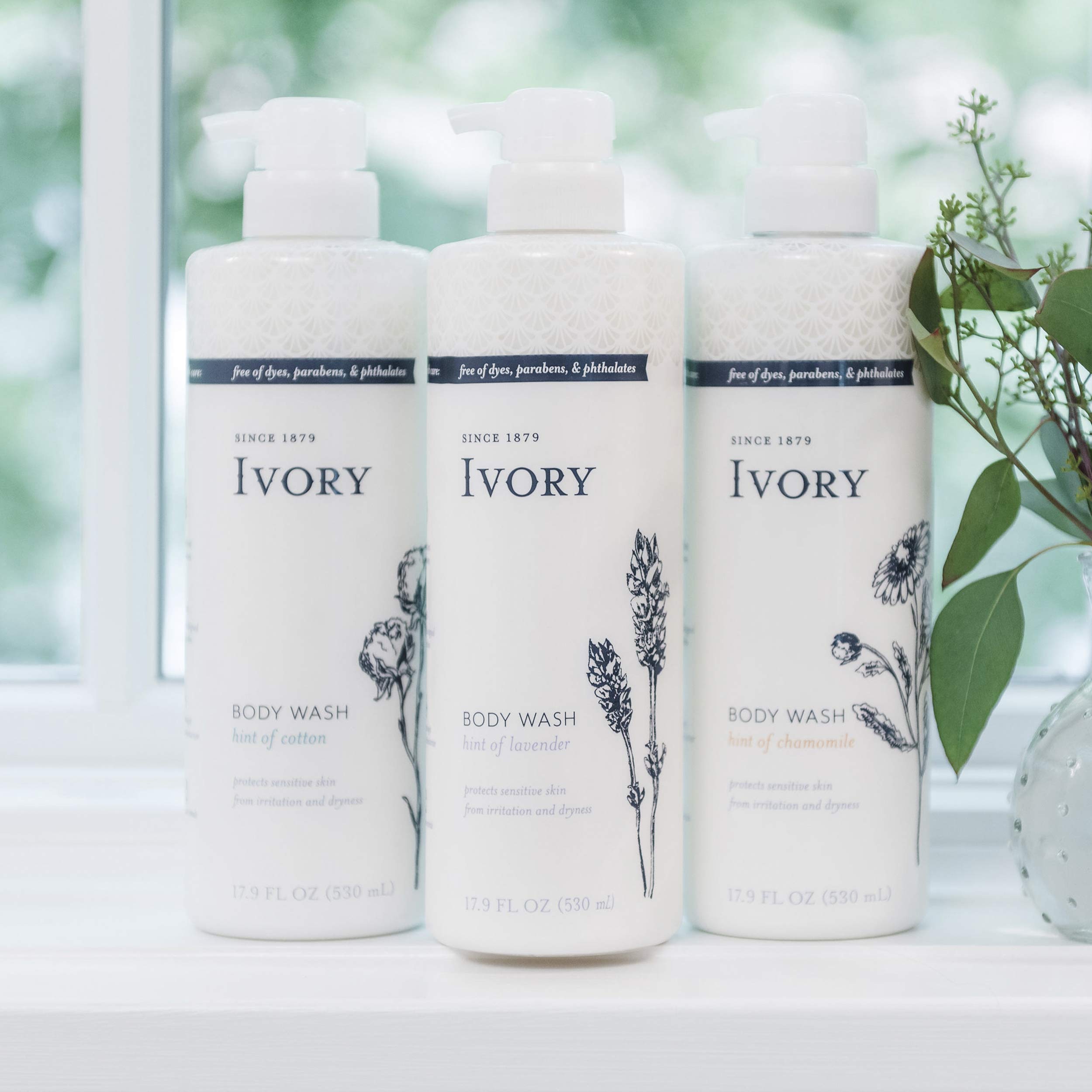 Ivory Sensitive Skin Moisturizing Body Wash, Hint of Lavender, 17.9 Fl Oz (Pack of 4)