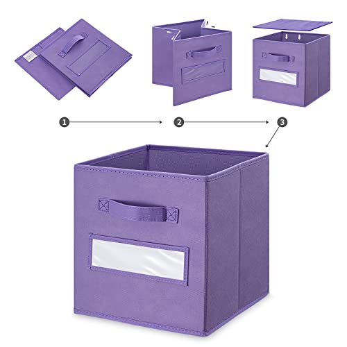 artsdi Set of 10 Storage Cubes,Foldable Fabric Cube Storage Bins with 10 Labels Window Cards & a Pen,Baskets Containers for Shelves, Closet Organizers Box for Home & Office,Purple