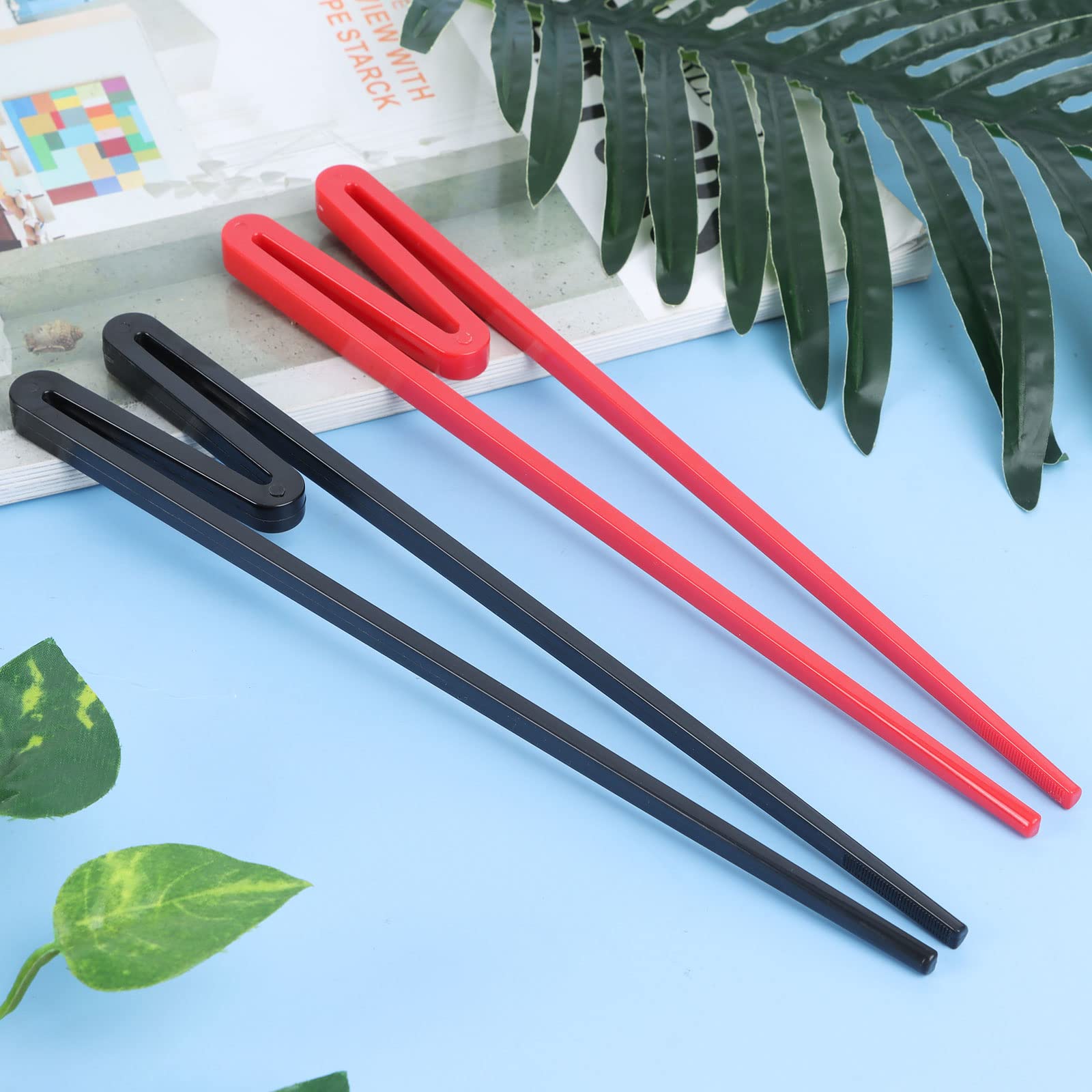 8 Pairs Training Chopsticks for Kids 9 Inches Plastic Chopsticks Reusable Non-Slip Chop Sticks(Black, Red)