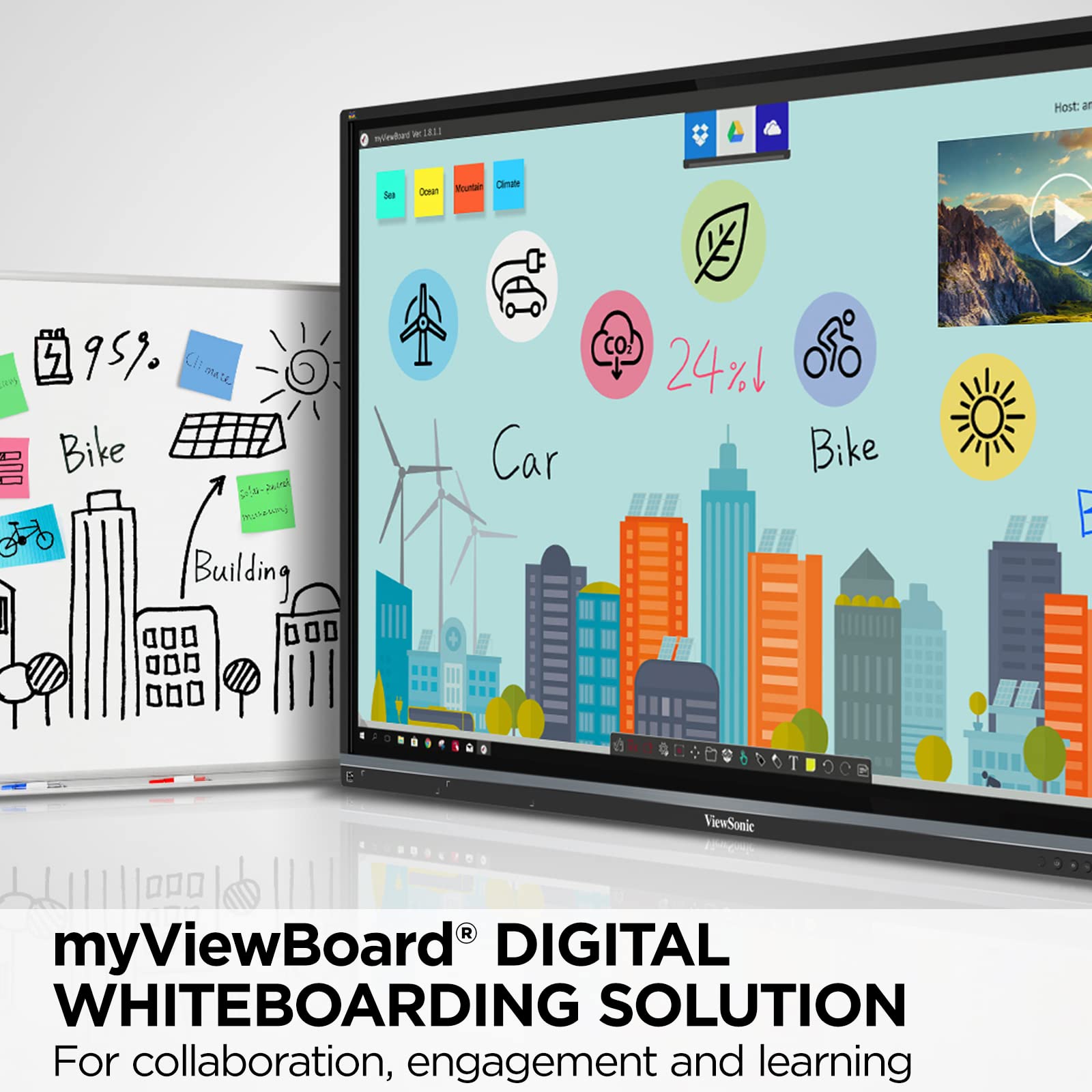 ViewSonic IFP6550 65" 2160p 4K Interactive Display, 20-Point Touch, VGA, HDMI