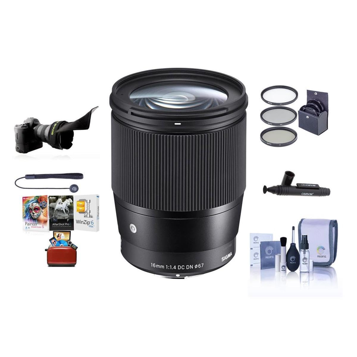 Sigma 16mm f/1.4 DC DN Contemporary Lens for Sony E - Bundle with Free Accessories & Mac Software Suite