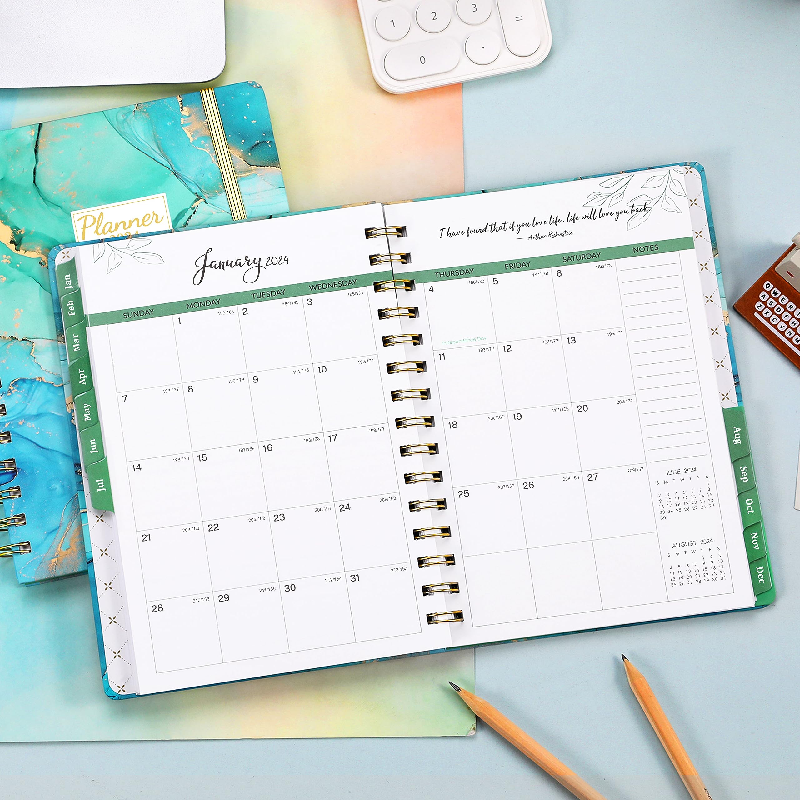 2024 Monthly Planner - Monthly Calendar/Planner 2024, Jan 2024 - Dec 2024, 9" x 11", 2024 Planner with Monthly Tabs, Twin-Wire Binding, Back Pocket