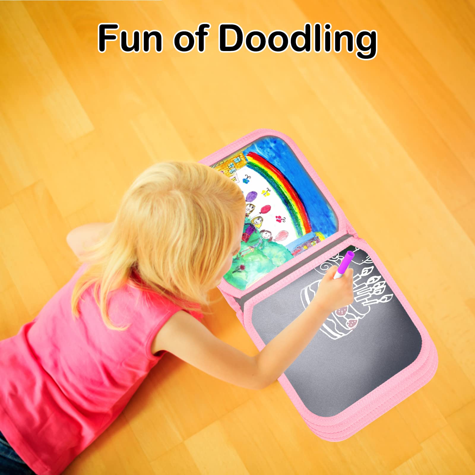 Miavogo Kids Erasable Doodle Book Set, Reusable Drawing Pad with 4 Page Coped Pattern & 12 Watercolor Pens, Preschool Travel Art Toy Scribbler Board for Road Trip Car Games Activities